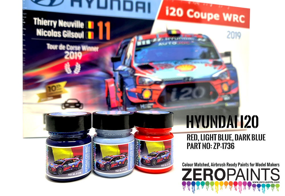 Hyundai i20 WRC Red, Light Blue & Dark Blue Paint Set 3x30ml | ZP-1736 ...