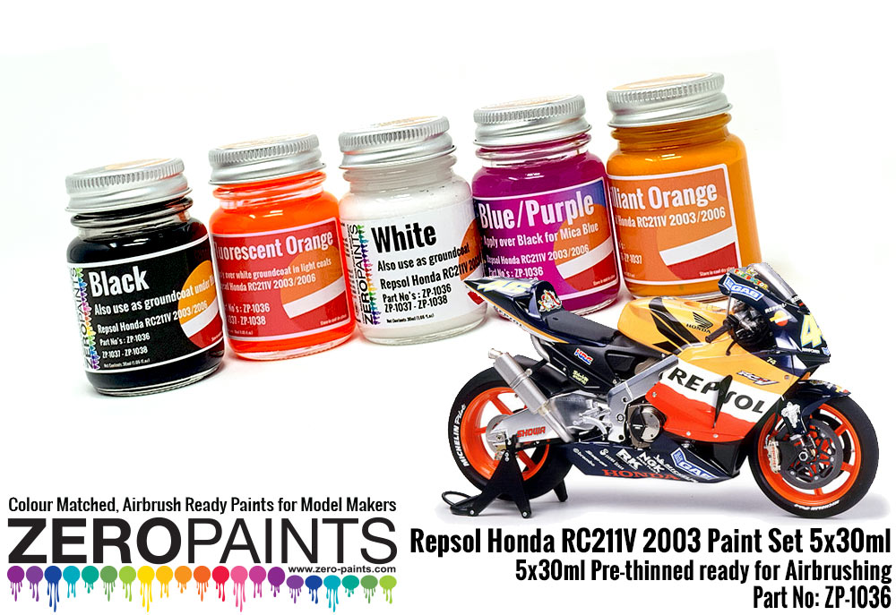 Repsol Honda RC211V 2003 Paint Set 5x30ml | ZP-1036 | Zero Paints
